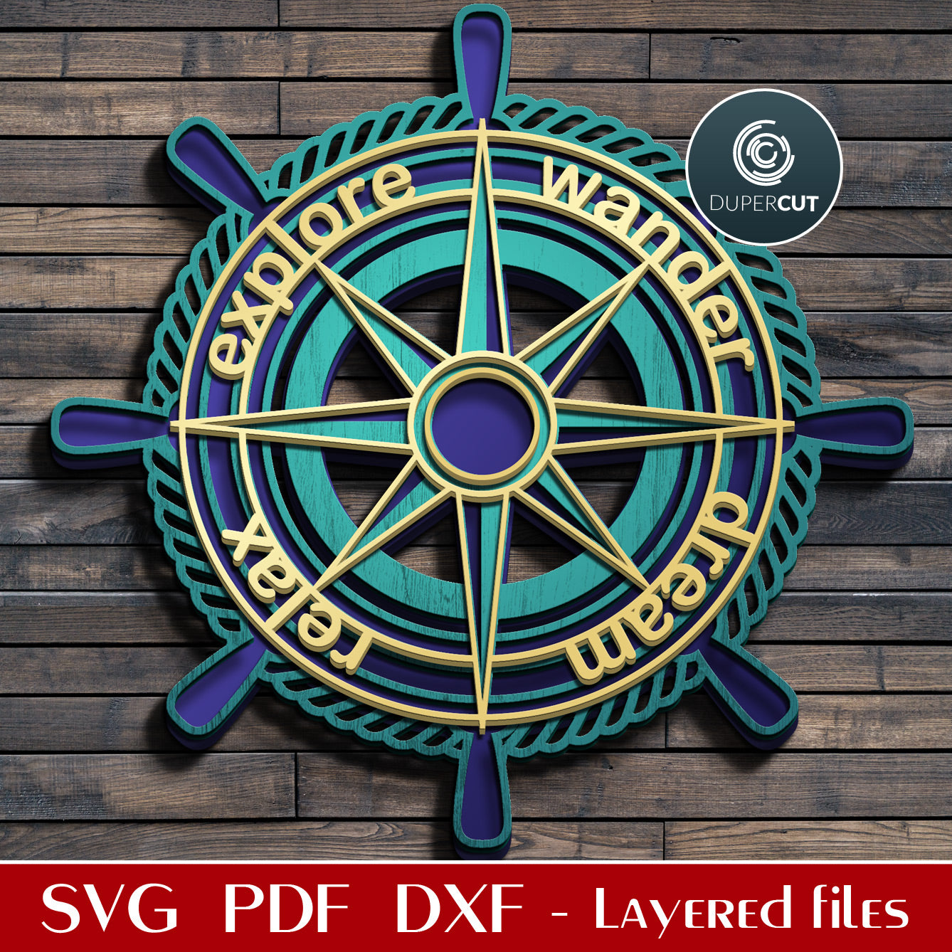 SHIP WHEEL COMPASS SIGN - SVG / PDF / DXF – DuperCut