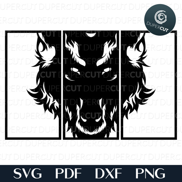 WOLF - THREE PANELS LAYERED - SVG / PDF / DXF – DuperCut