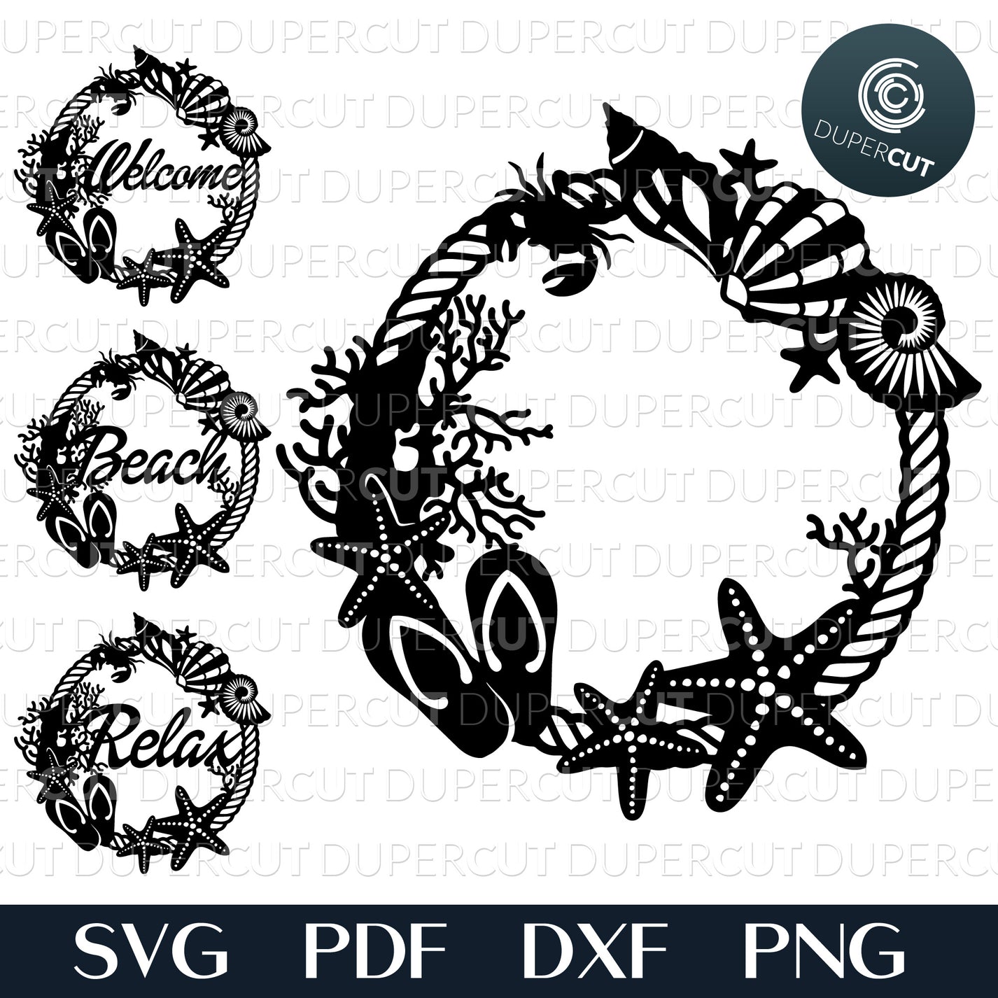 4 DESIGNS - SEASHELL WREATH - Layered - SVG / PDF / DXF – DuperCut